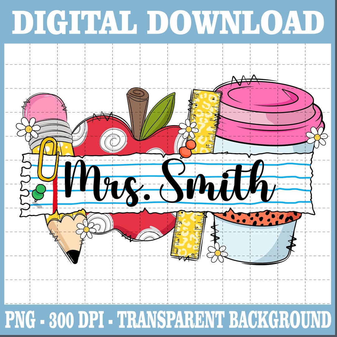 Personalized Editable Teacher Name Png, Coffee Apple Pencil School ...