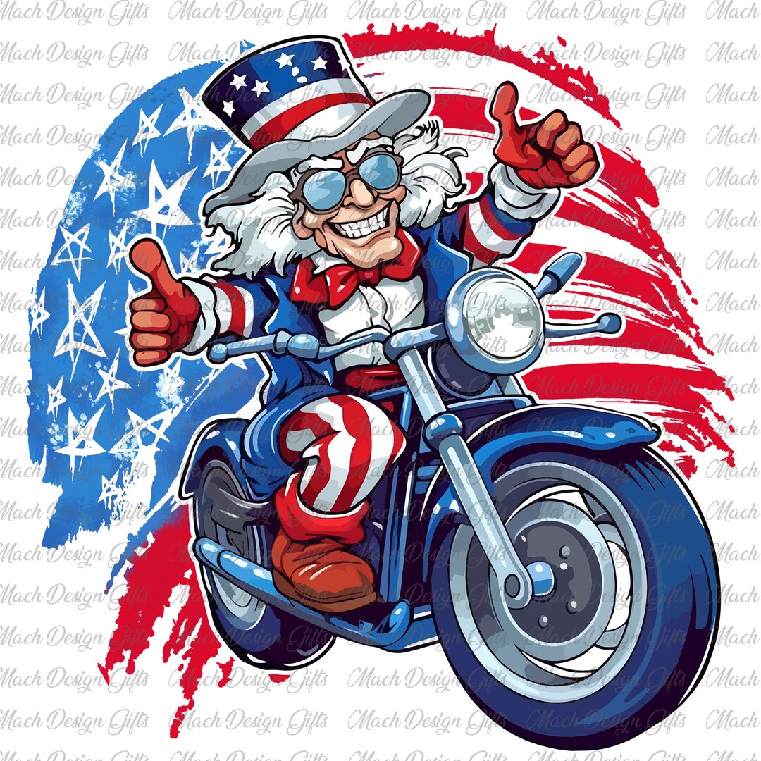 Patriotic Uncle Sam Riding Motorcycle PNG, 4th of July Png, American ...