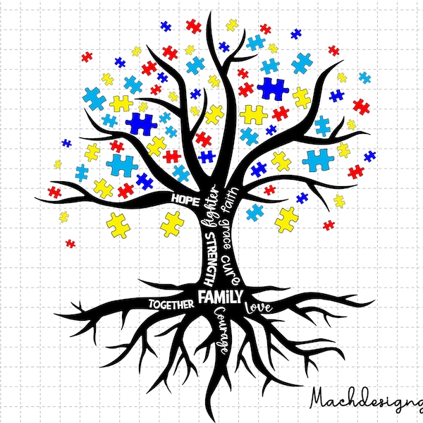 Autism Puzzle Tree Svg - Etsy