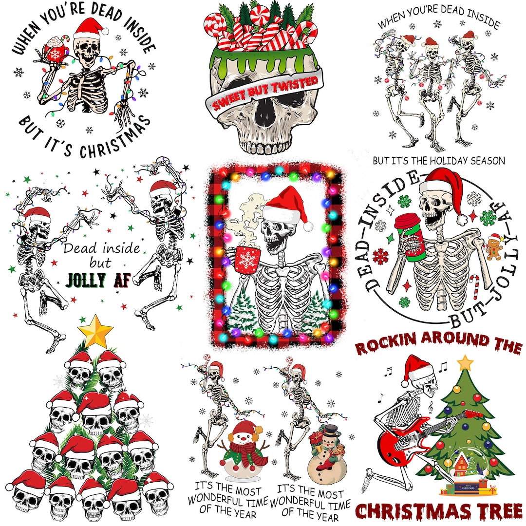 Skeleton Christmas PNG Bundle, Dancing Skeletons PNG, Santa Skeleton ...