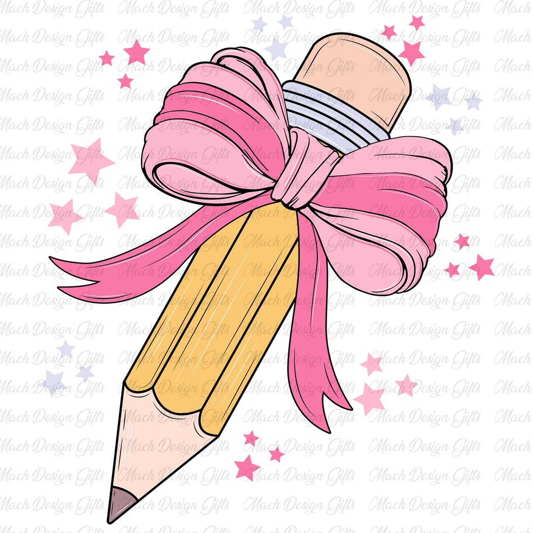 Coquette Pencil With Pink Bow Png, Back to School Png, Coquette Teacher ...