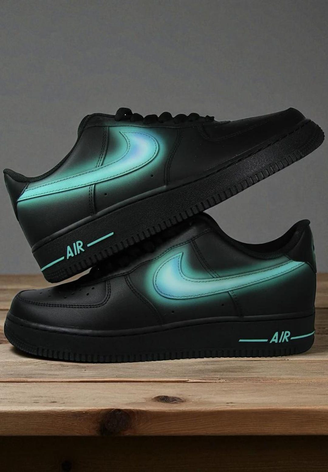 Custom Mint Green Swoosh AF1, Mint Hand Painted Art Sneakers, Unique ...