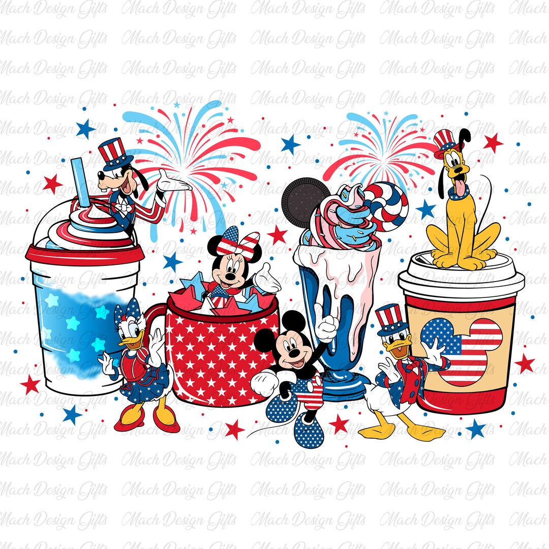 Happy 4th of July Png, 4th of July Coffee Png, Mouse and Friends ...