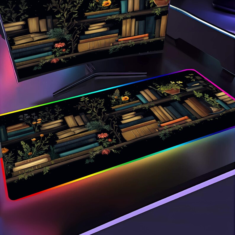 Bookish Mouse Pad Xxl,flower Led Light Gamer Desk Pad, Reading Desk ...