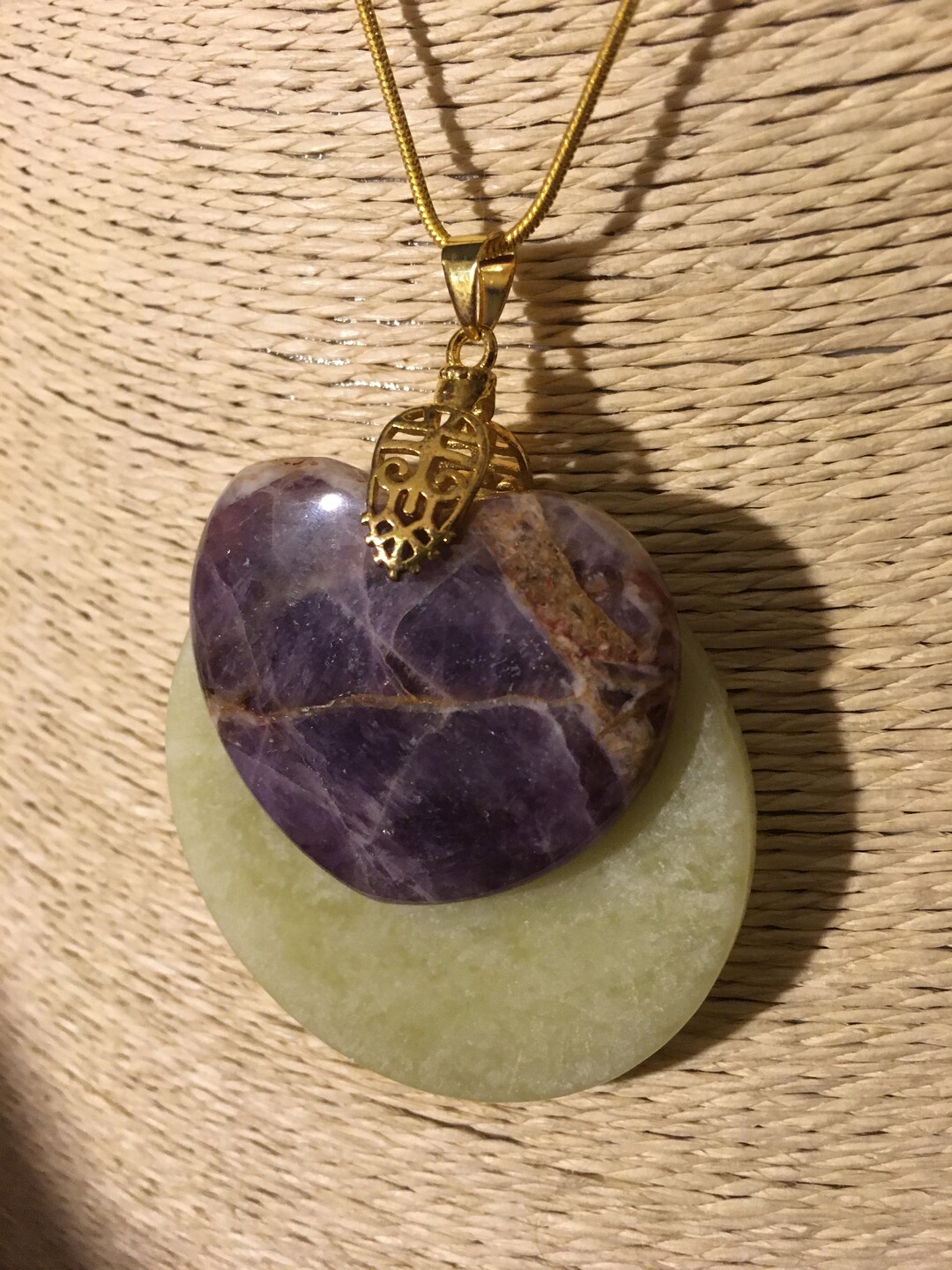 The sun Kiss Amethyst crystal Charm Pendant on Jade Disc - Etsy