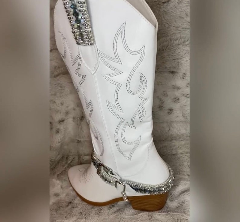 White Iridescent Crystal Cowgirl Boots - Etsy