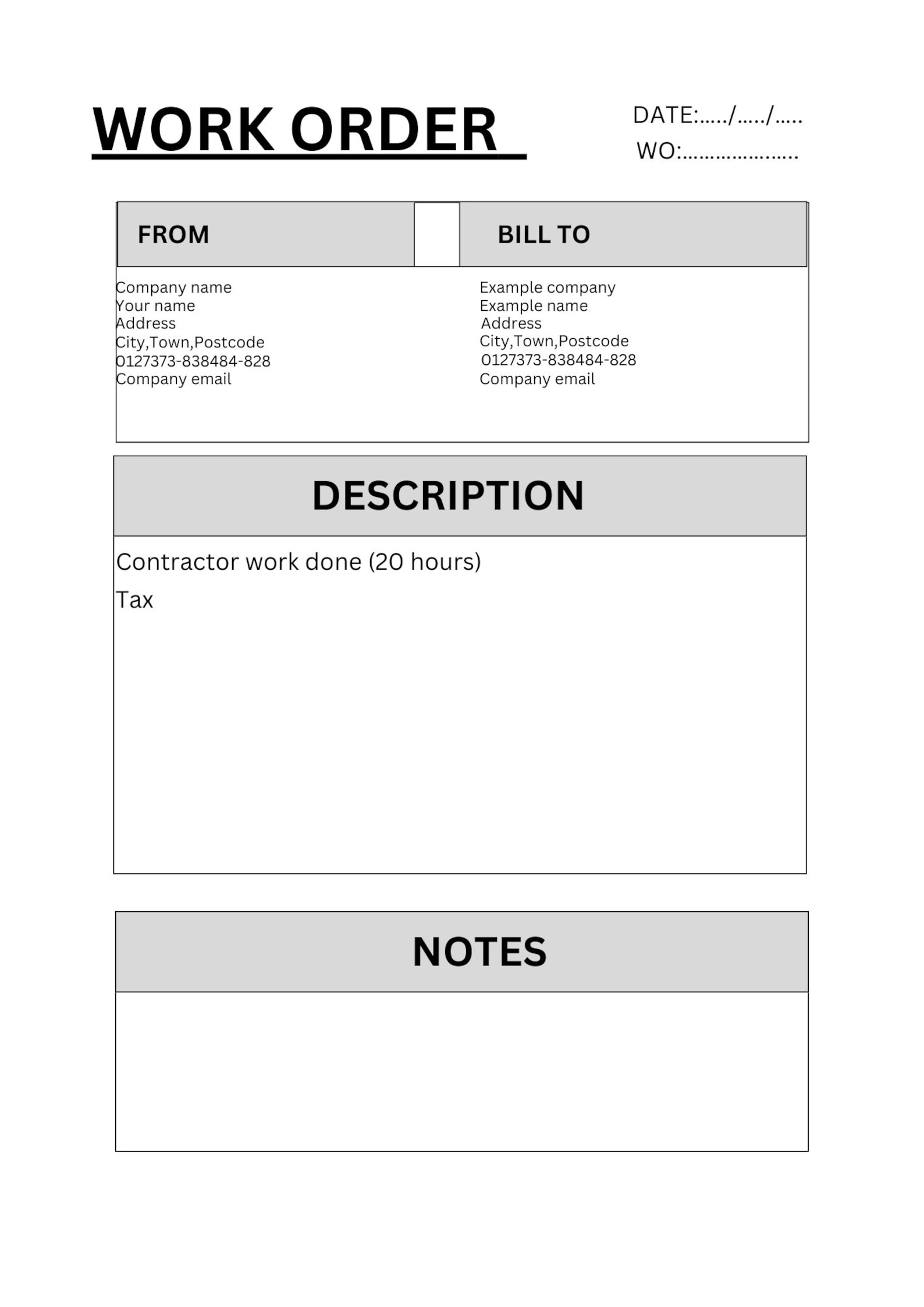 Work Order Form Work Order Template Editable Order Form - Etsy Canada