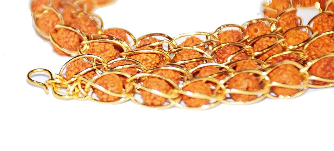 Gold Plated Wire Rudraksha Beads Copper Wise Mala With Original 5 Mukhi ...