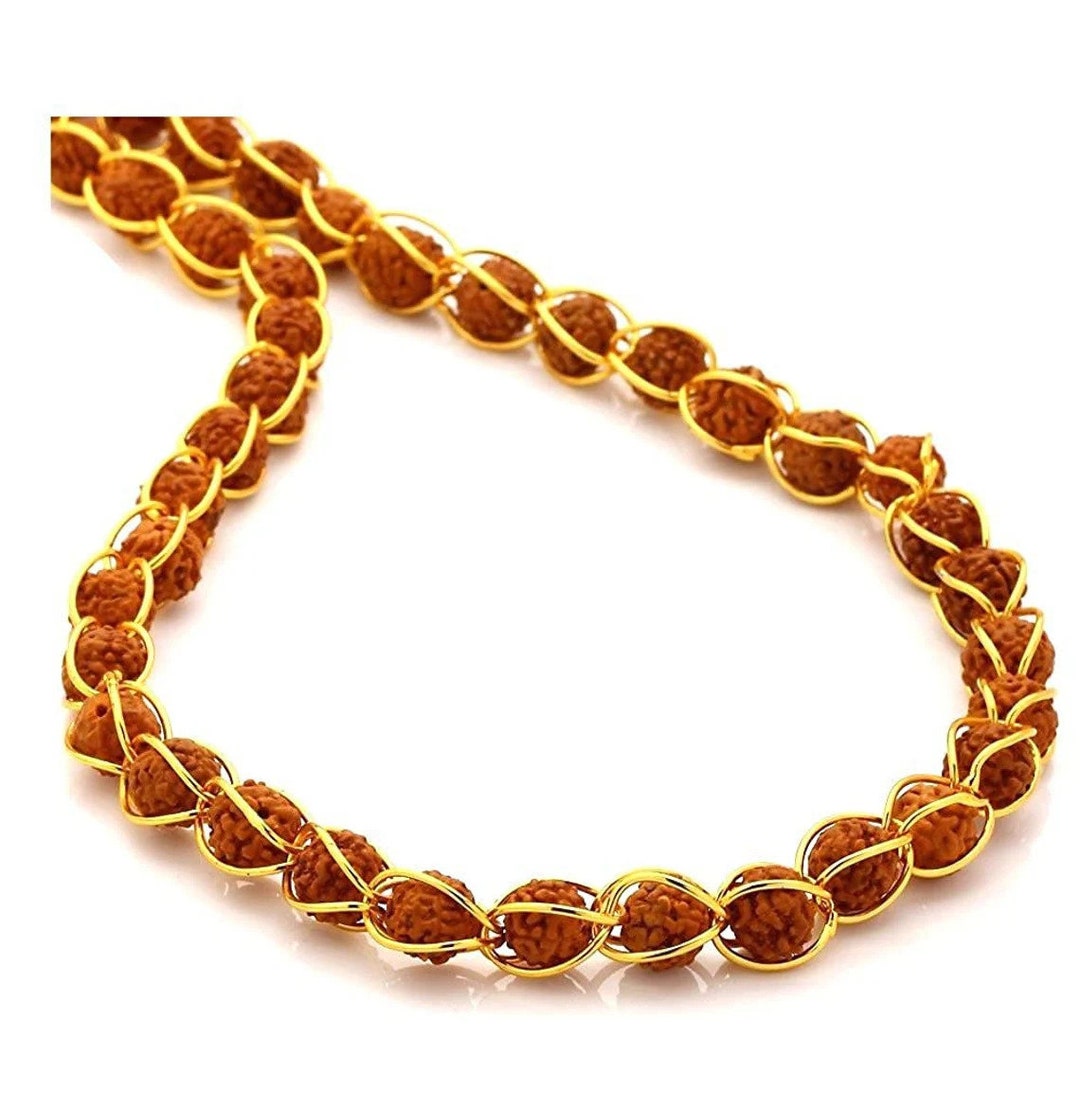 Gold Plated Wire Rudraksha Beads Copper Wise Mala With Original 5 Mukhi ...