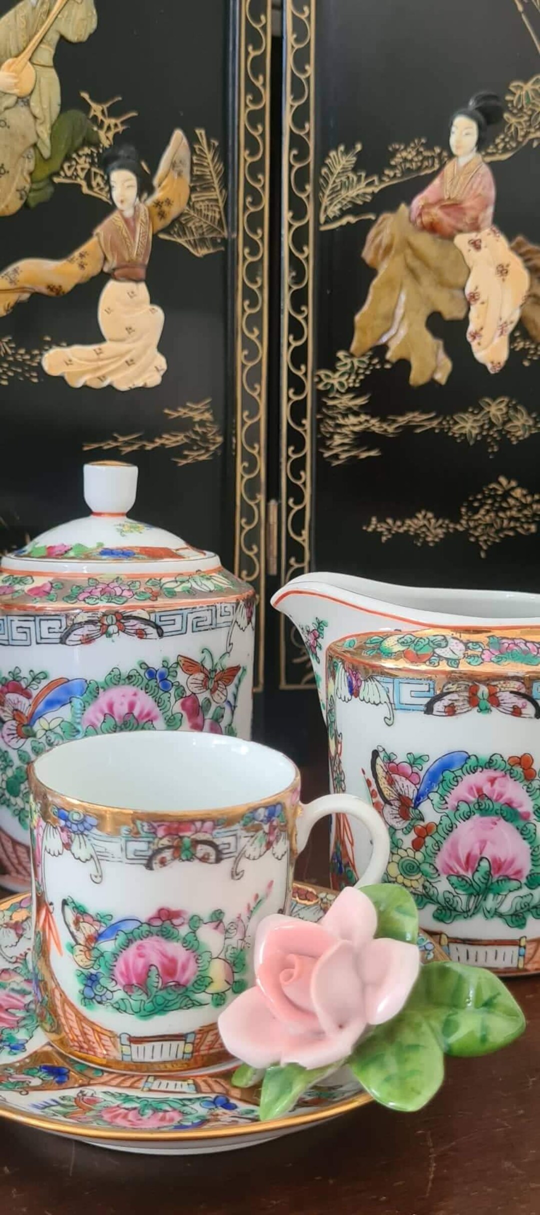 Chinese Canton Famille Rose Coffee Set - Etsy