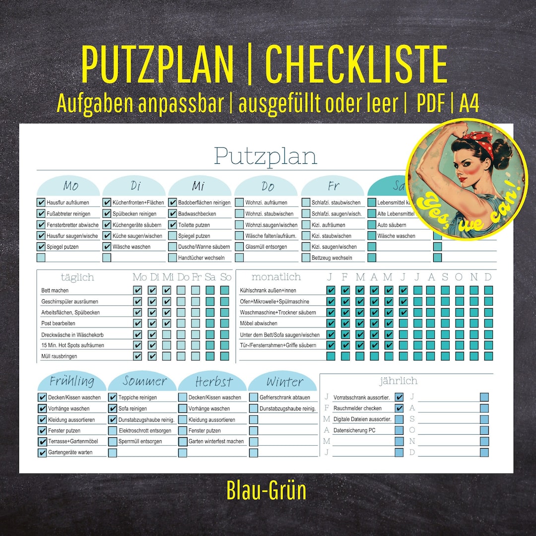 Weekly Planner Blue Green | Cleaning Plan Family | Editable Template ...