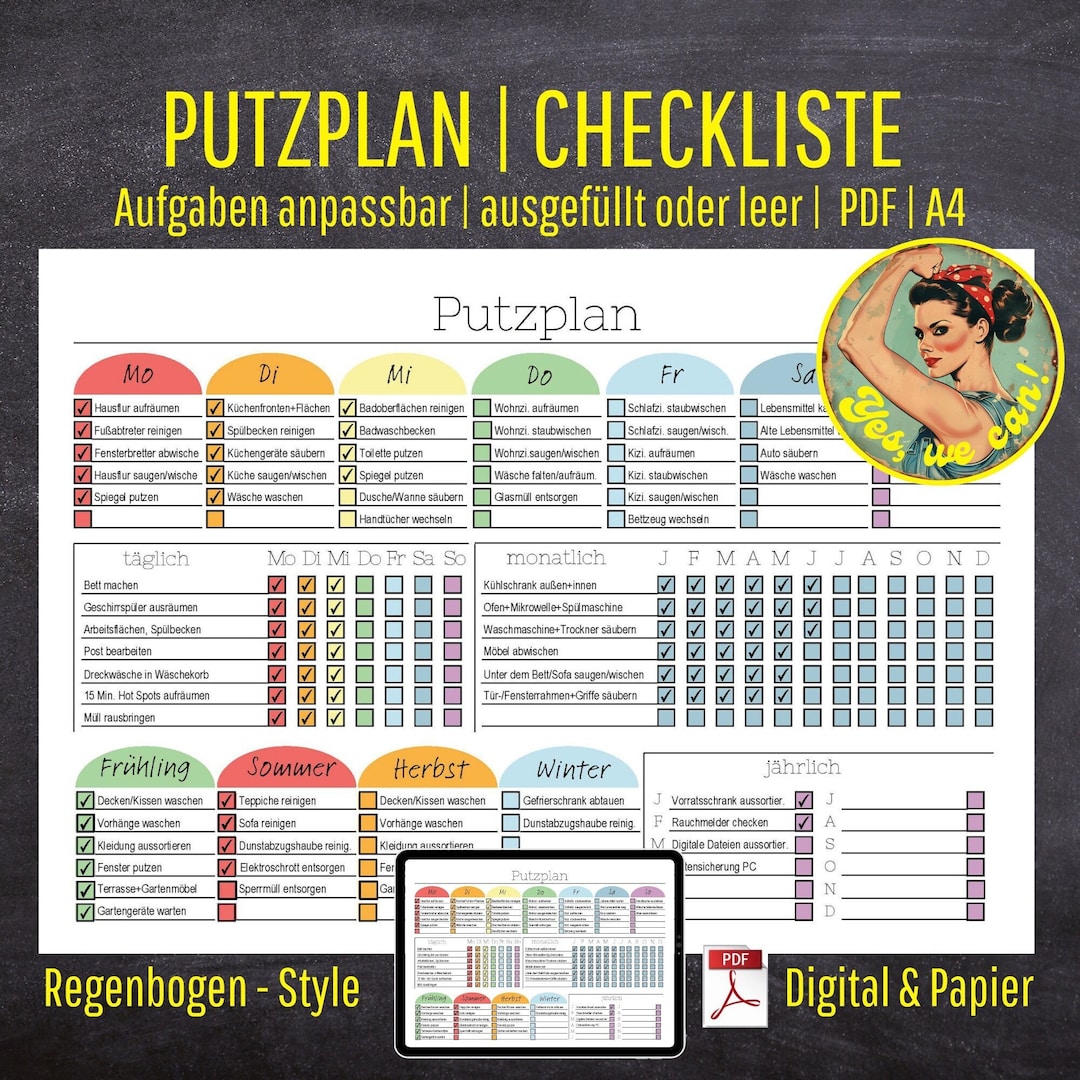 Wochenplaner | Putzplan Familie | Bearbeitbare Vorlage | Reinigungsplan ...