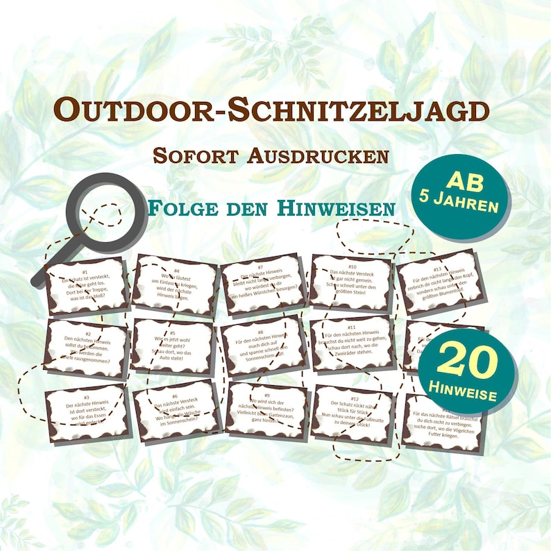 Outdoor Schnitzeljagd für den Garten mit 20 Hinweisen für Kinder ab 5 ...