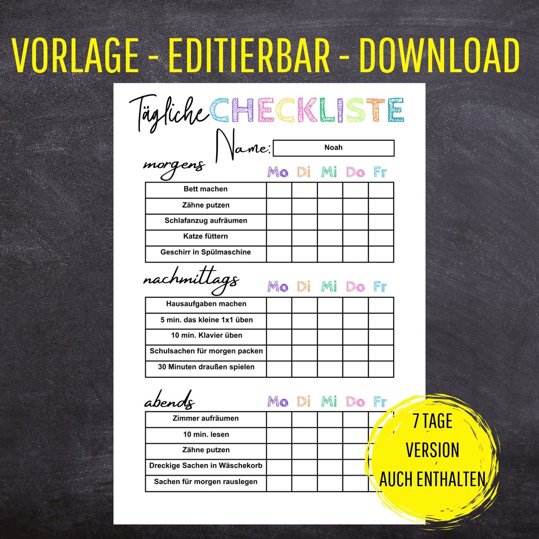 Checklist of Daily Tasks and Responsibilities for Children Editable ...