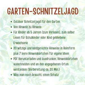Outdoor Schnitzeljagd für den Garten mit 20 Hinweisen für Kinder ab 5 Jahren z.B. zum Geburtstag ...