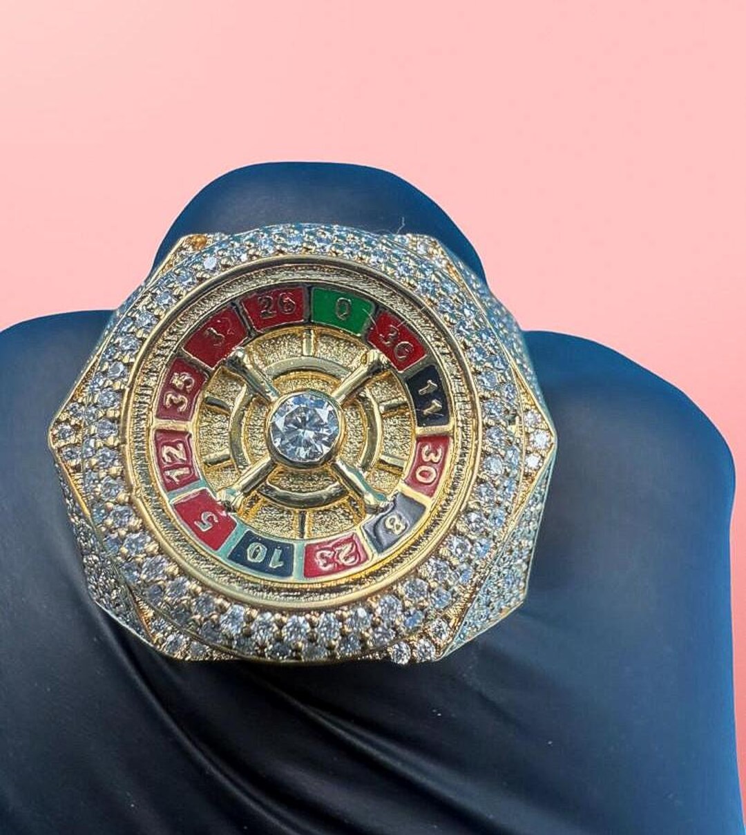 Gold Plated Roulette Wheel Ring | Moissanite Casino Statement Jewelry ...