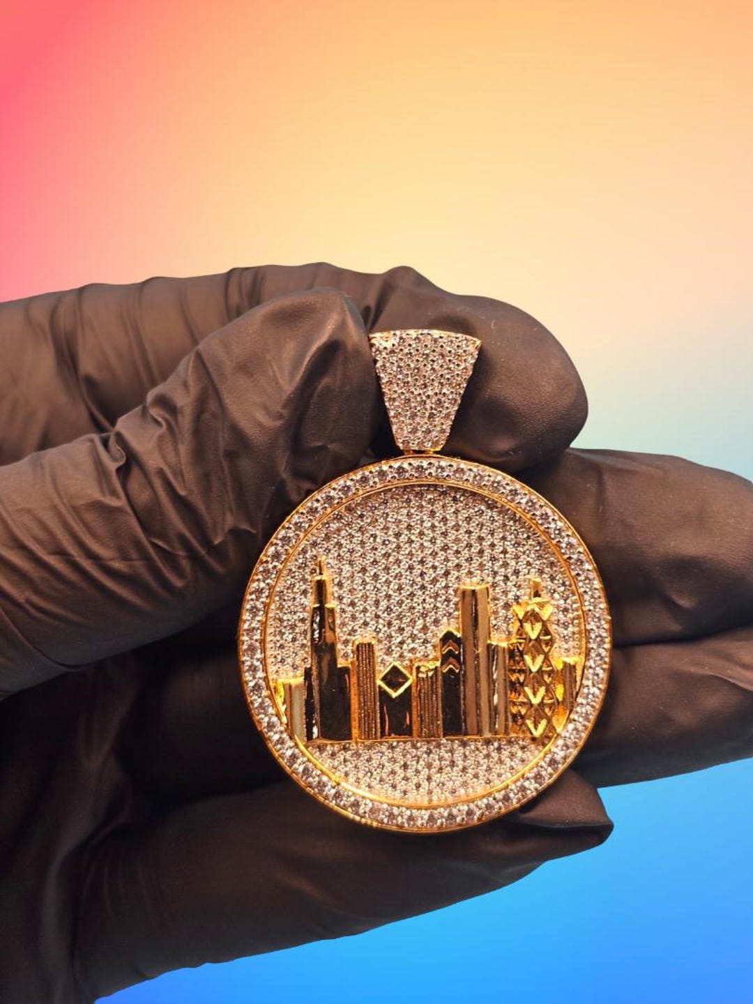 Yellow Gold Iced Out Cityscape Medallion Pendant – Hip Hop Moissanite ...