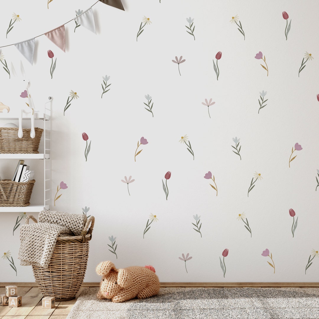 WALL STICKERS - 20 Watercolour Flower Wall Decals for Nursery Wall ...