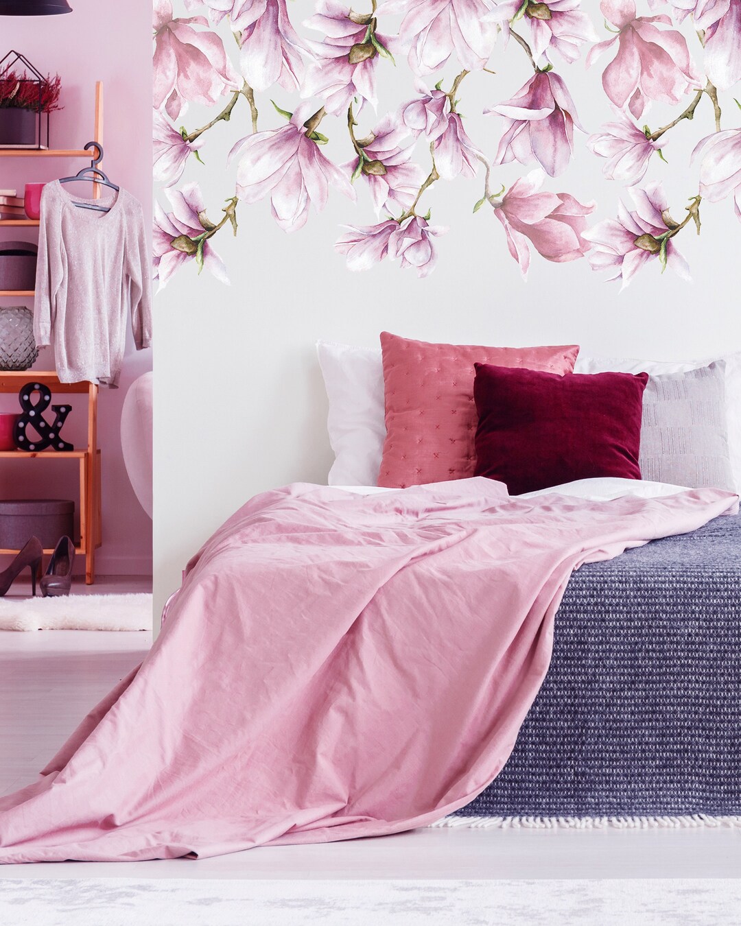 Magnolia WALL DECAL Border - Girls Bedroom Nursery Wall Decal - Pink ...