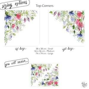 2x Flower Wall Decal Corners - Easy Peel and Stick Watercolour Floral ...