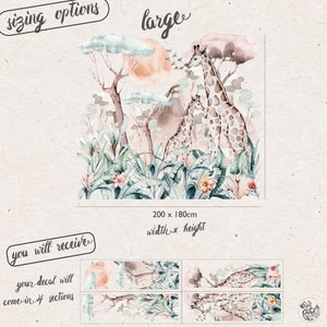 Giraffe Safari Animal Wall Mural Decal - Africa Savanna Large Wall ...