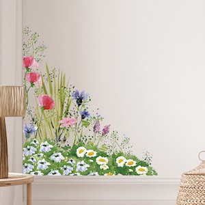 2x Meadow Flowers Wall Decal Corners - Easy Peel and Stick Watercolour ...