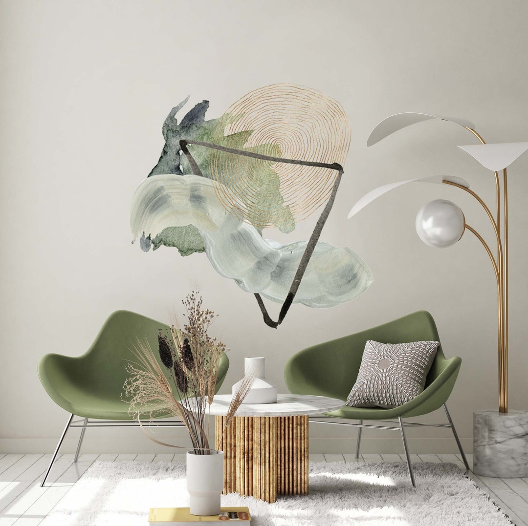 WALL DECAL - Abstract Triangle Wall Decal - Green Blue Watercolour ...