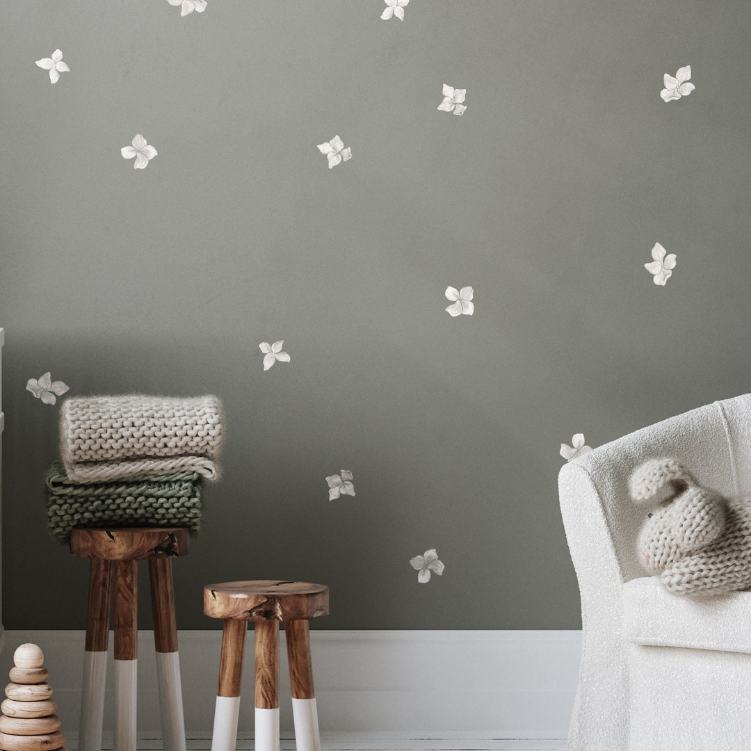 WALL STICKERS - White Flower Wall Decal Set - Watercolour Floral Wall ...