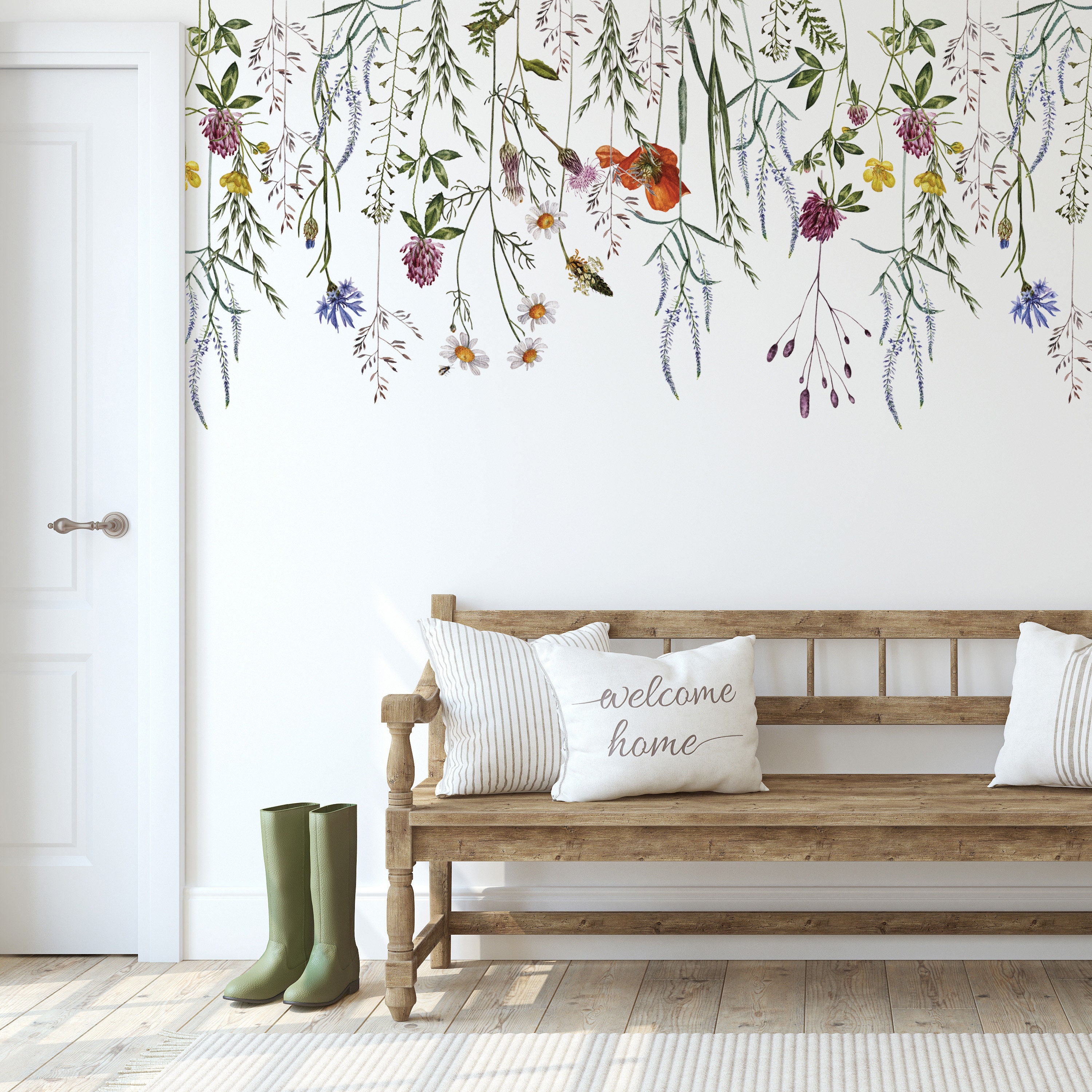 Botanical Meadow Flower Wall Decal Border - Easy to Apply Peel and ...