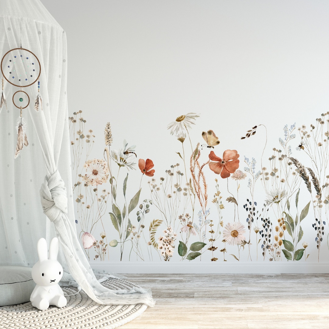 Wild Flower Wall Decal Border - Easy to Apply Peel and Stick Meadow ...