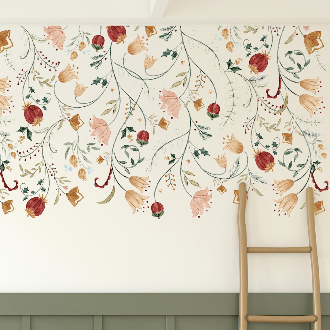 Winter Flower Wall Decal Border - Watercolour Floral Botancial Wall Sticker Border by Dizzy Duck ...
