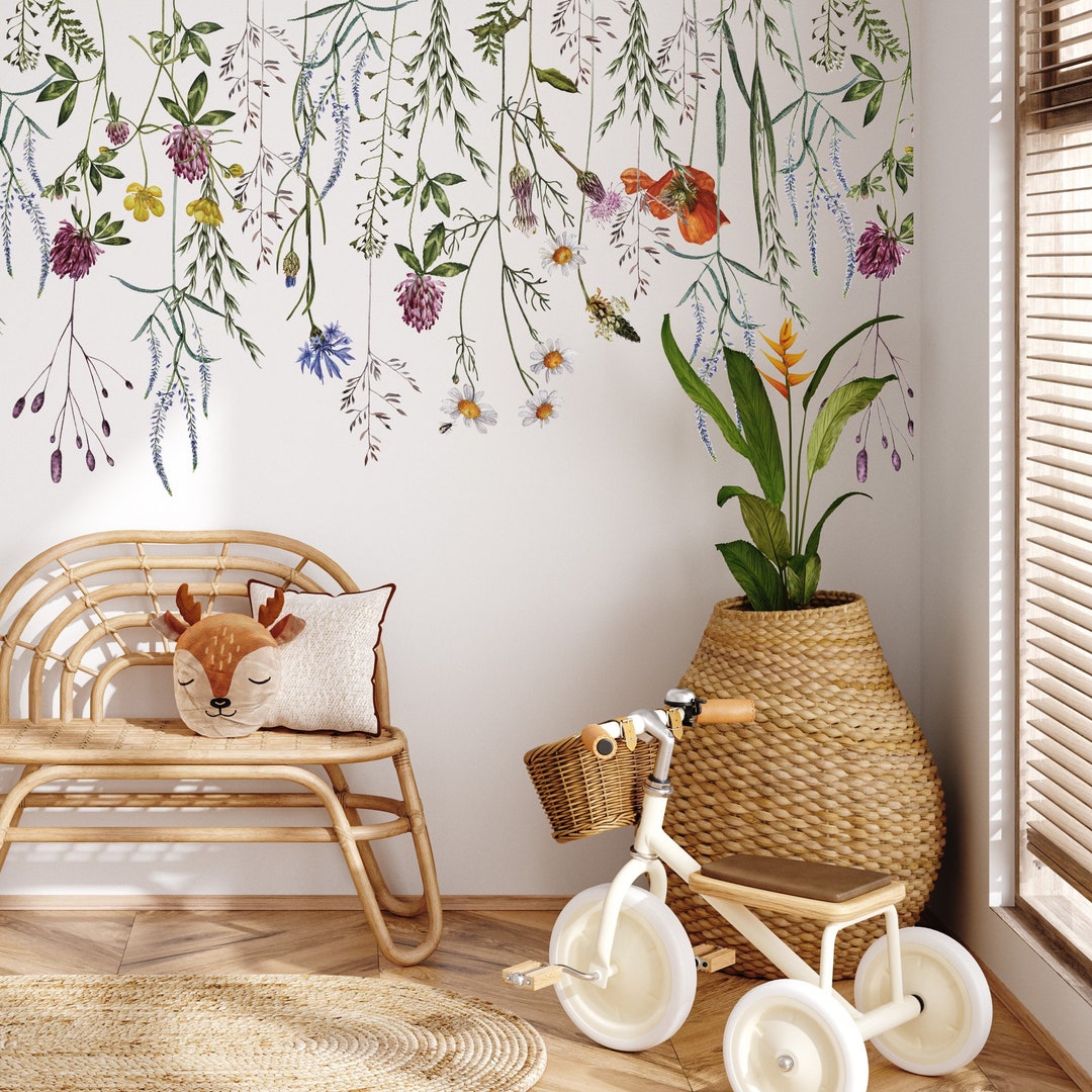 Botanical Meadow Flower Wall Decal Border - Easy to Apply Peel and ...