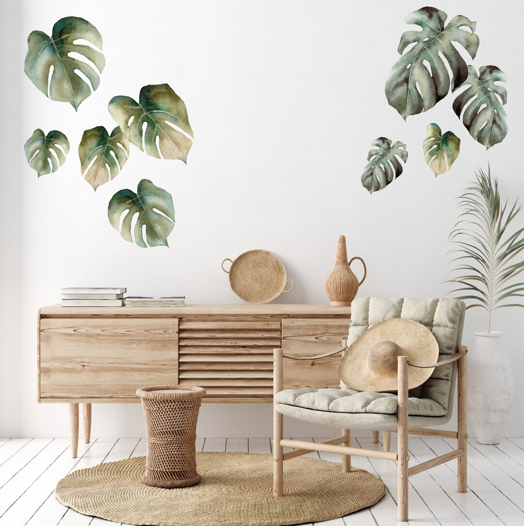 WALL DECAL SET - 9pk Monstera Leaf Wall Decals - Nursery Wall Decal ...