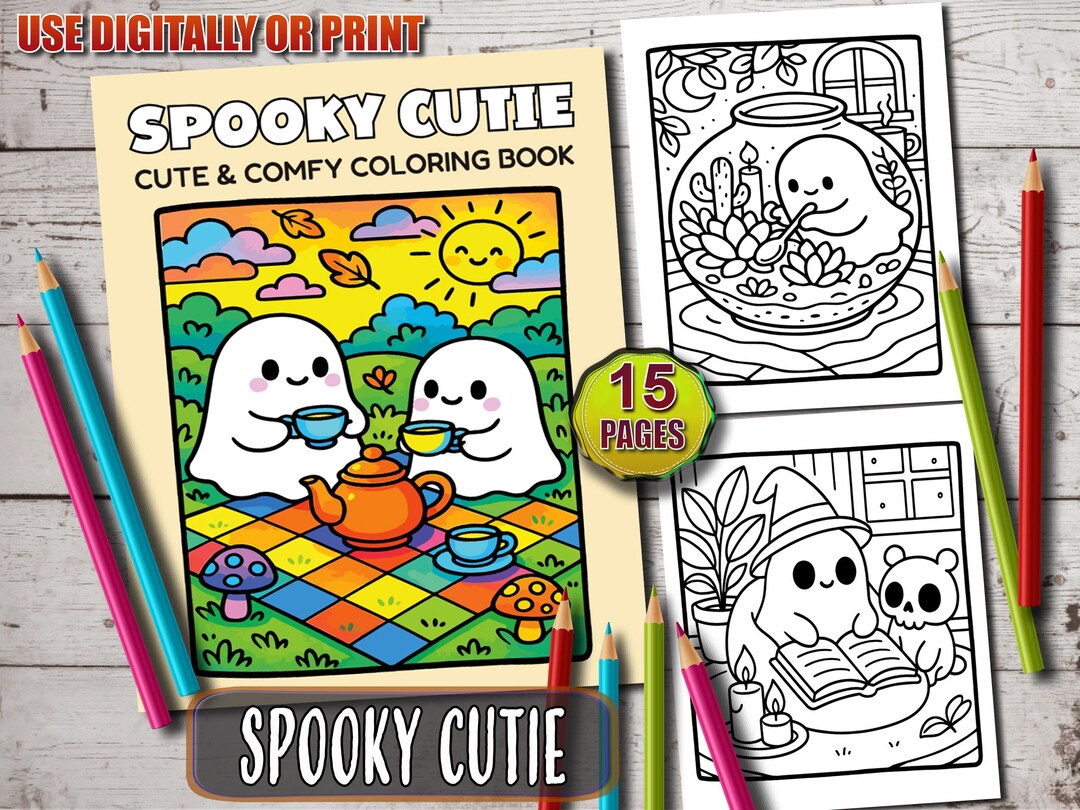 Cozy Spooky Coloring Book, Fun Printable Art for Kids & Adults, Cute ...