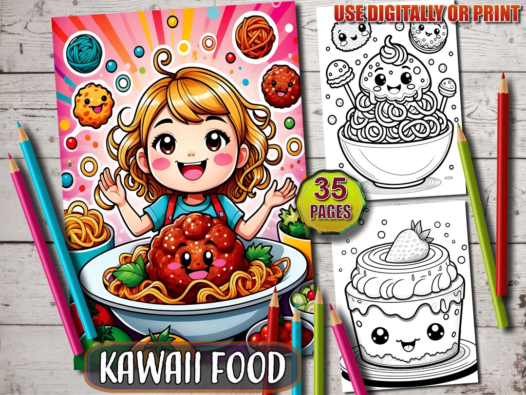 Kawaii Food Fun Coloring Pages: Adorable, Detailed, and Cute Designs ...