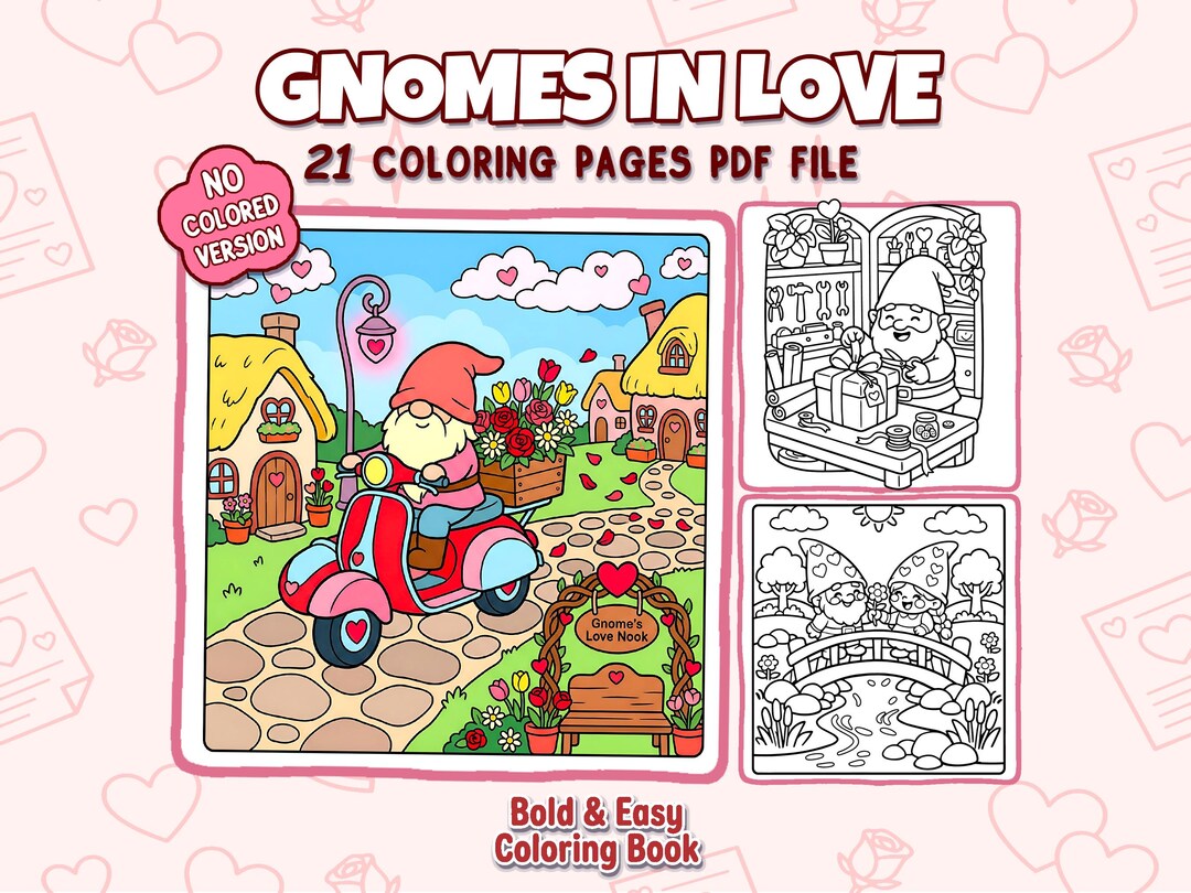 Valentine Coloring Pages for Kids & Adults | Gnomes in Love Coloring ...