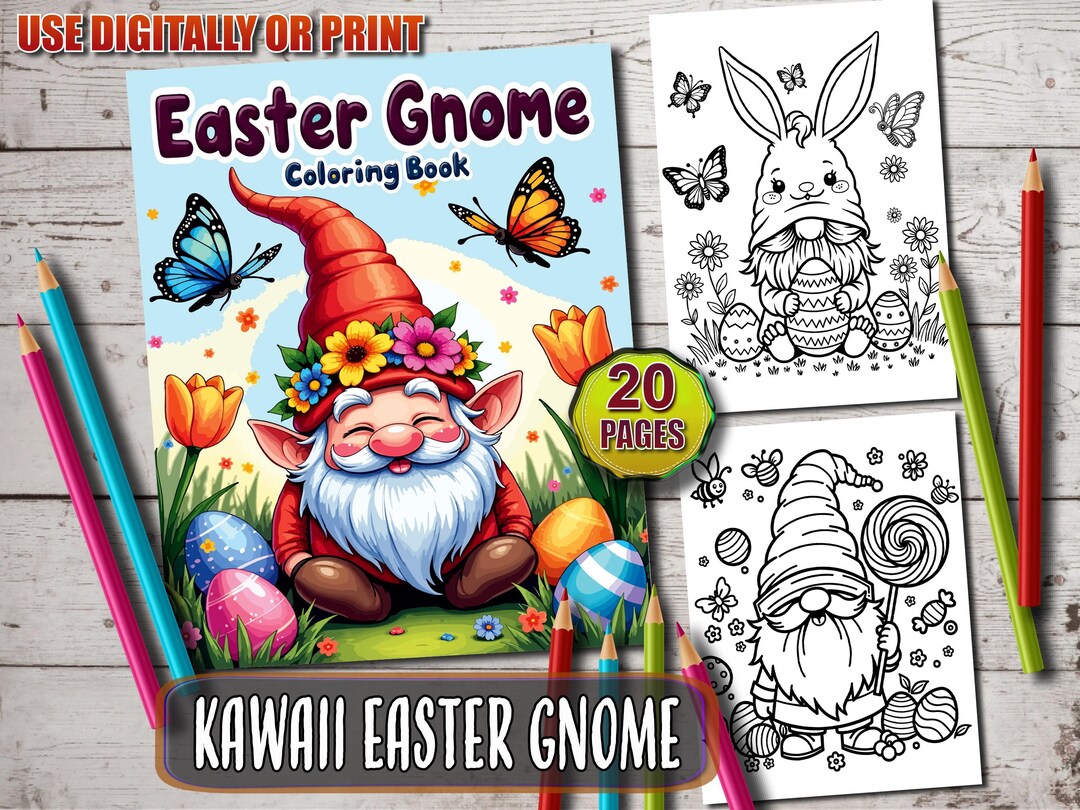 Kawaii Easter Gnome Coloring Book: Cute Spring Gnomes, Fun Easter Eggs ...