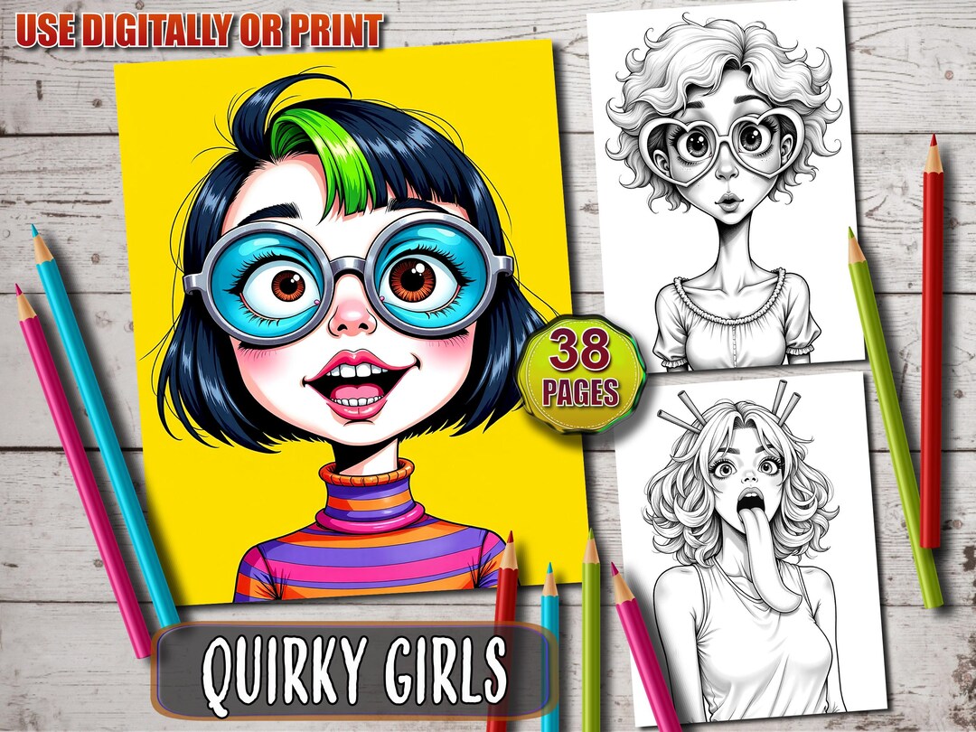 Quirky Girls Grayscale Coloring Book: 38 Printable PDF Pages - Etsy