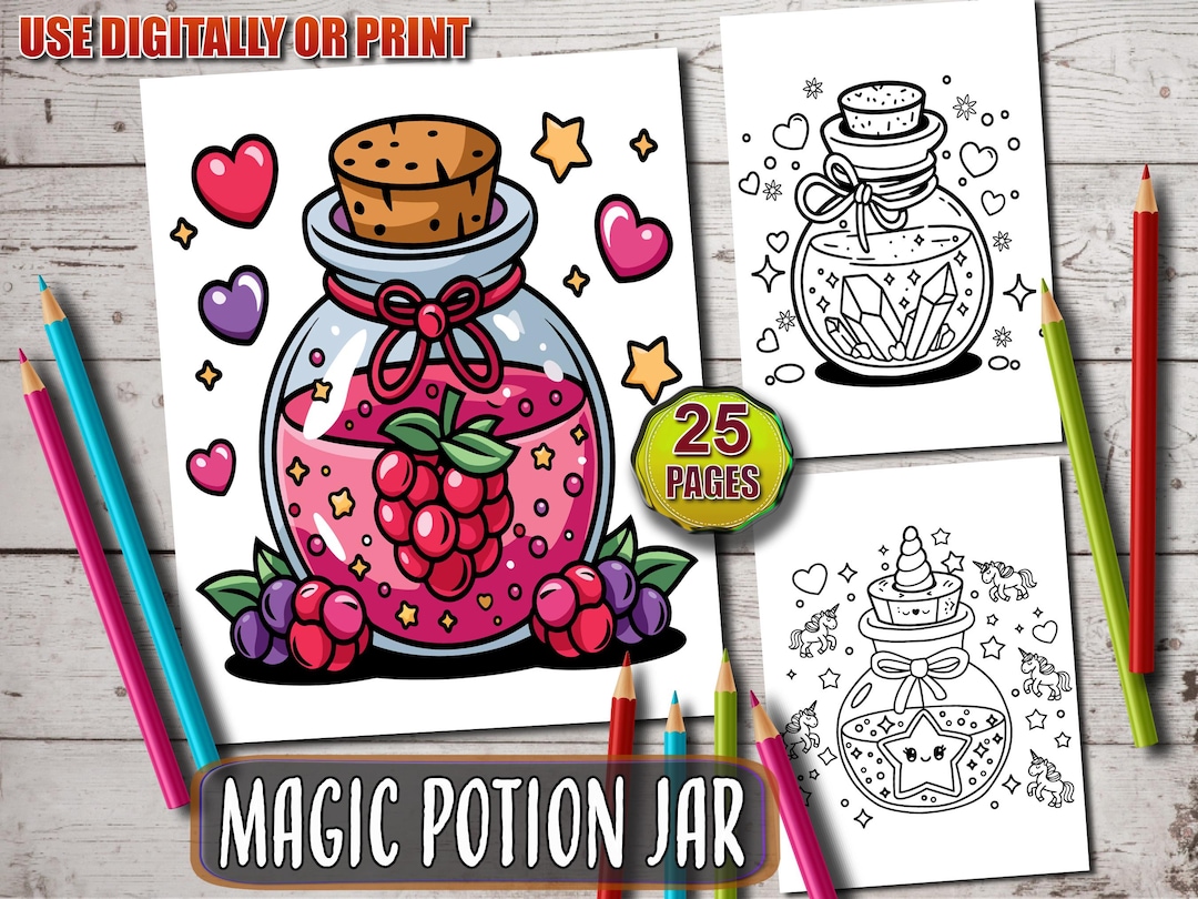 Kawaii Magic Potion Jar Coloring Book: 25 Bold Pages (printable PDF) - Etsy