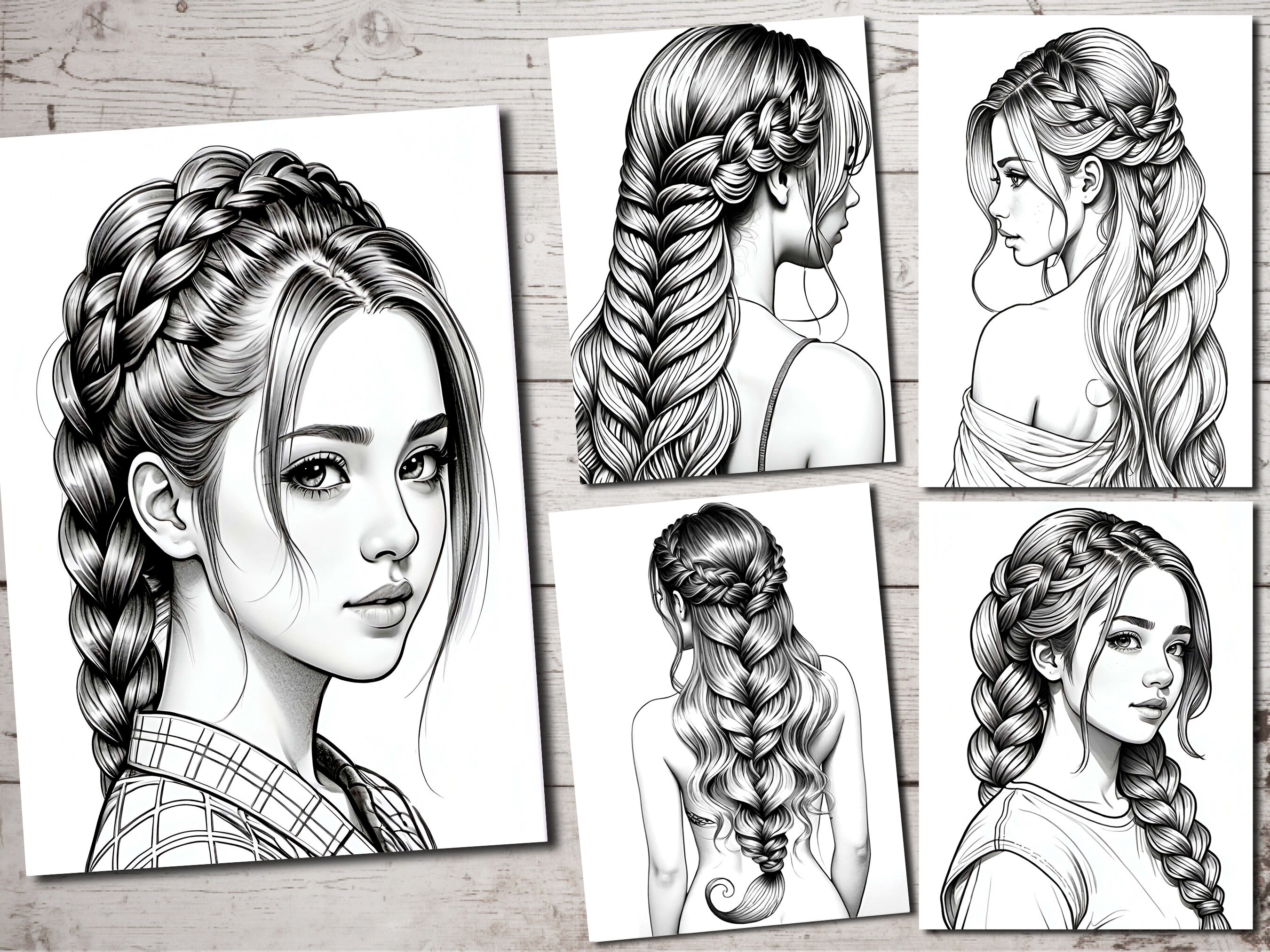 Breathtaking Braids: Grayscale Coloring Book - 41 Pages (PDF Download ...