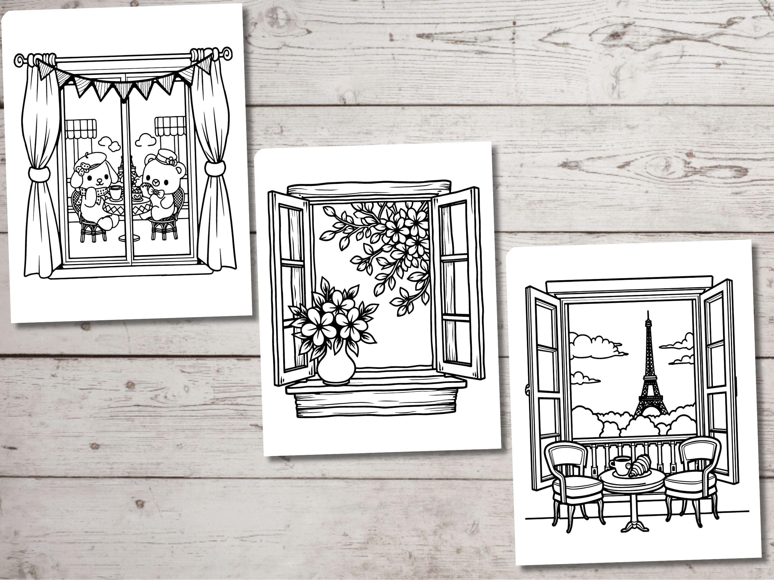 Cozy Window Scenes Coloring Pages: Kawaii Landscapes (printable PDF) - Etsy