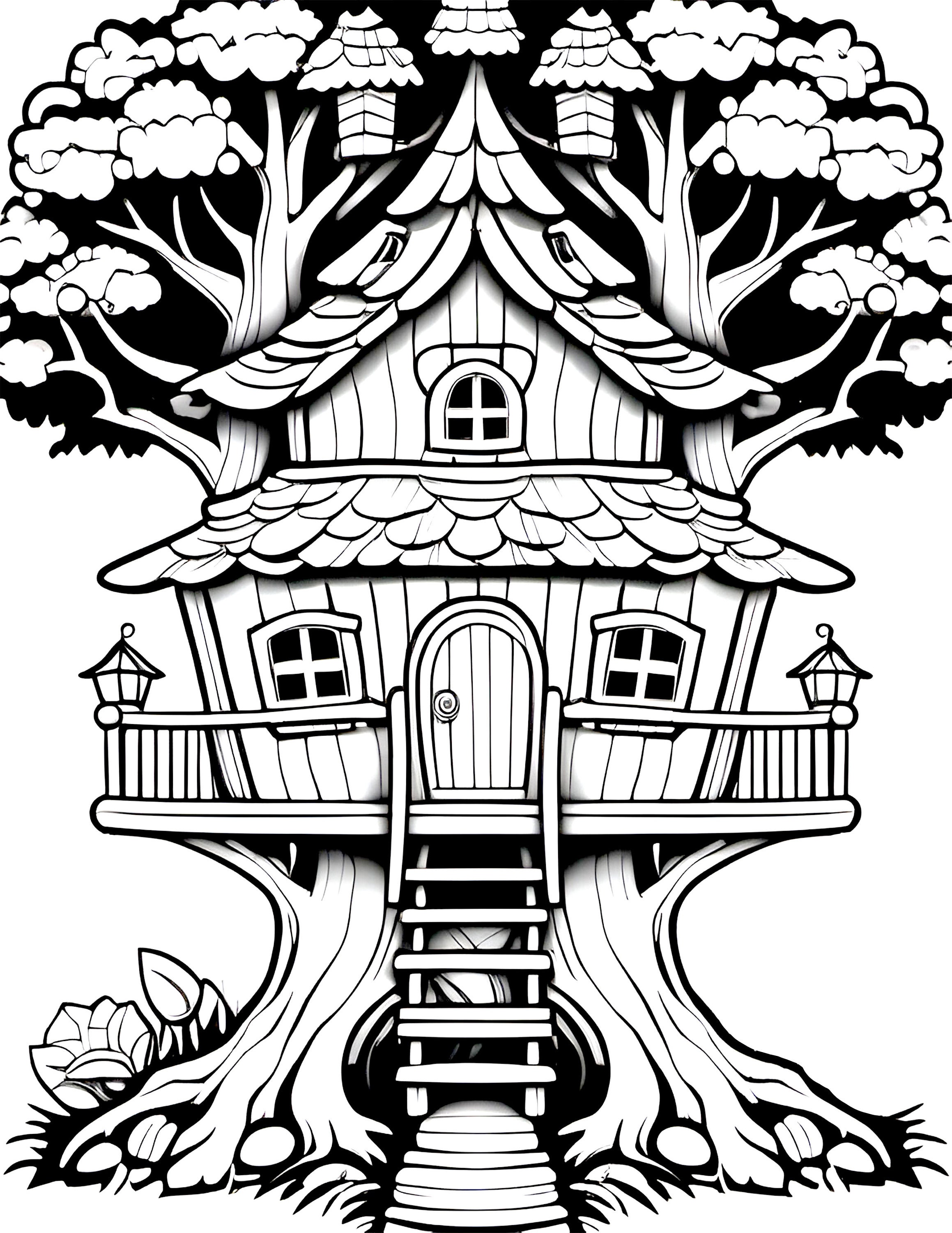 Treehouse Dwellings Coloring Book, Printable Fantasy Fairy House ...