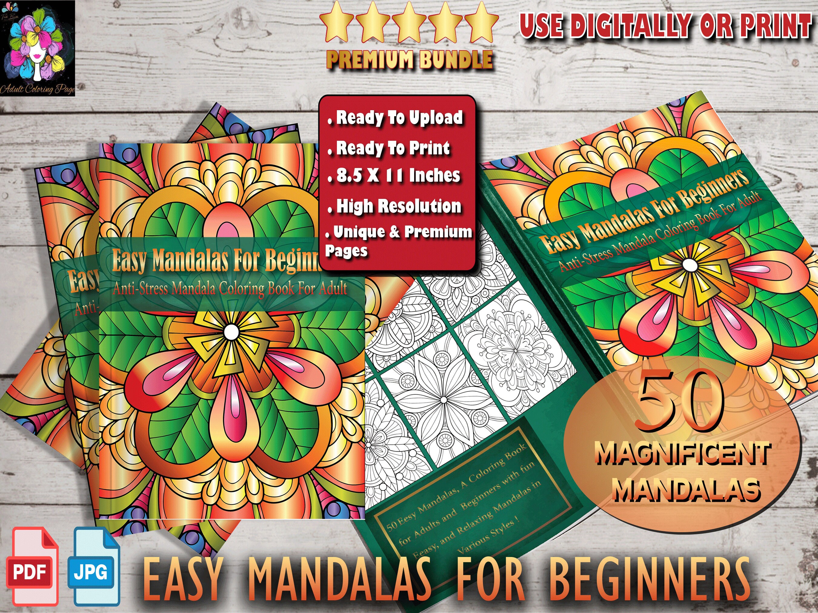 50 Easy Mandalas for Beginners Coloring Pages:50 Amazing Patterns Adult ...