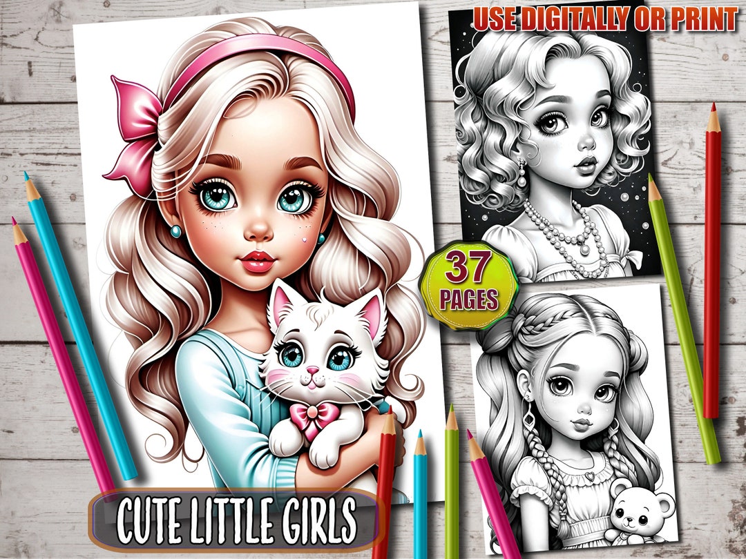 Cute Little Girls Coloring Pages, Adorable Little Girls Coloring Book ...