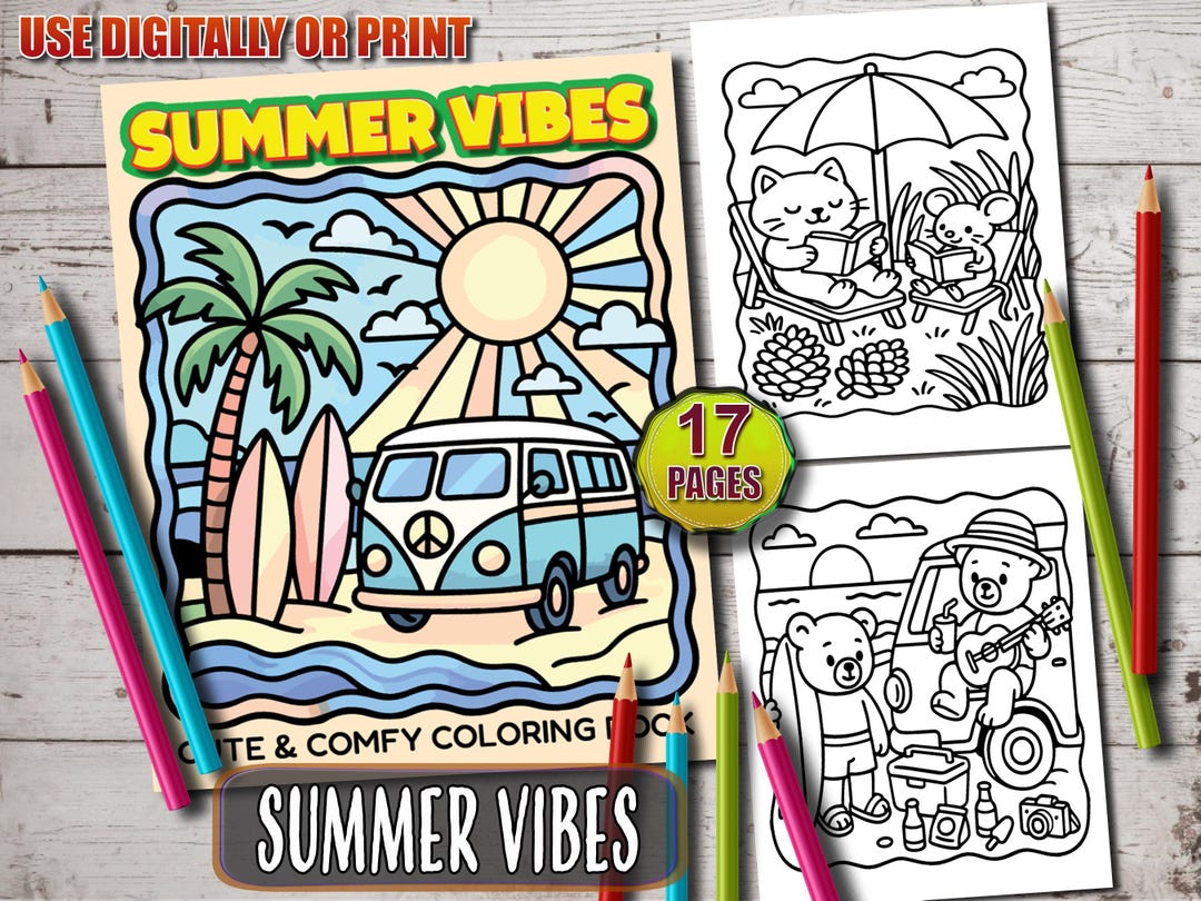 Summer Vibes Coloring Book: Fun Vacation Activities (PDF Download) - Etsy