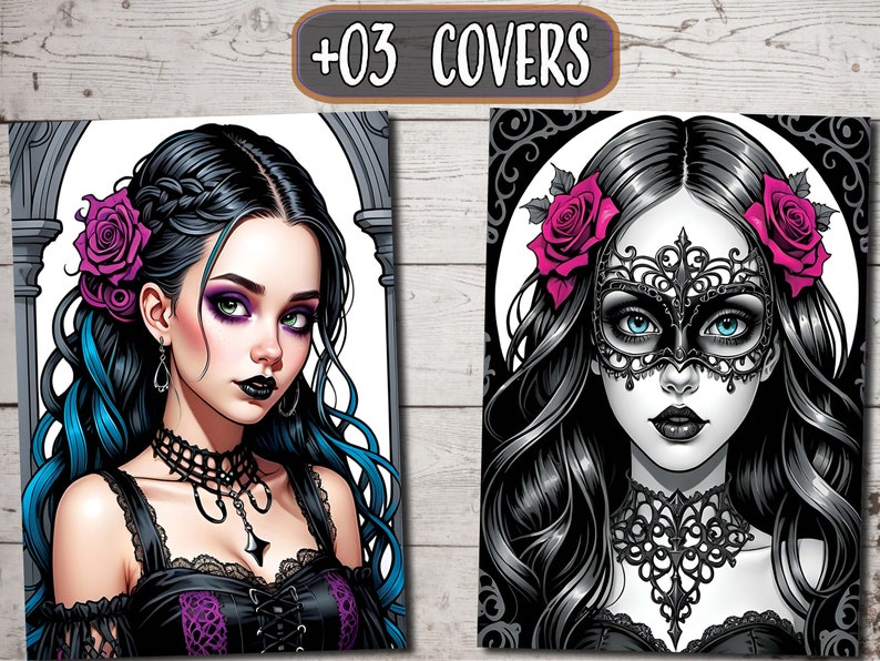Gothic Girls Coloring Book: 42 Grayscale Pages for Adults (instant ...