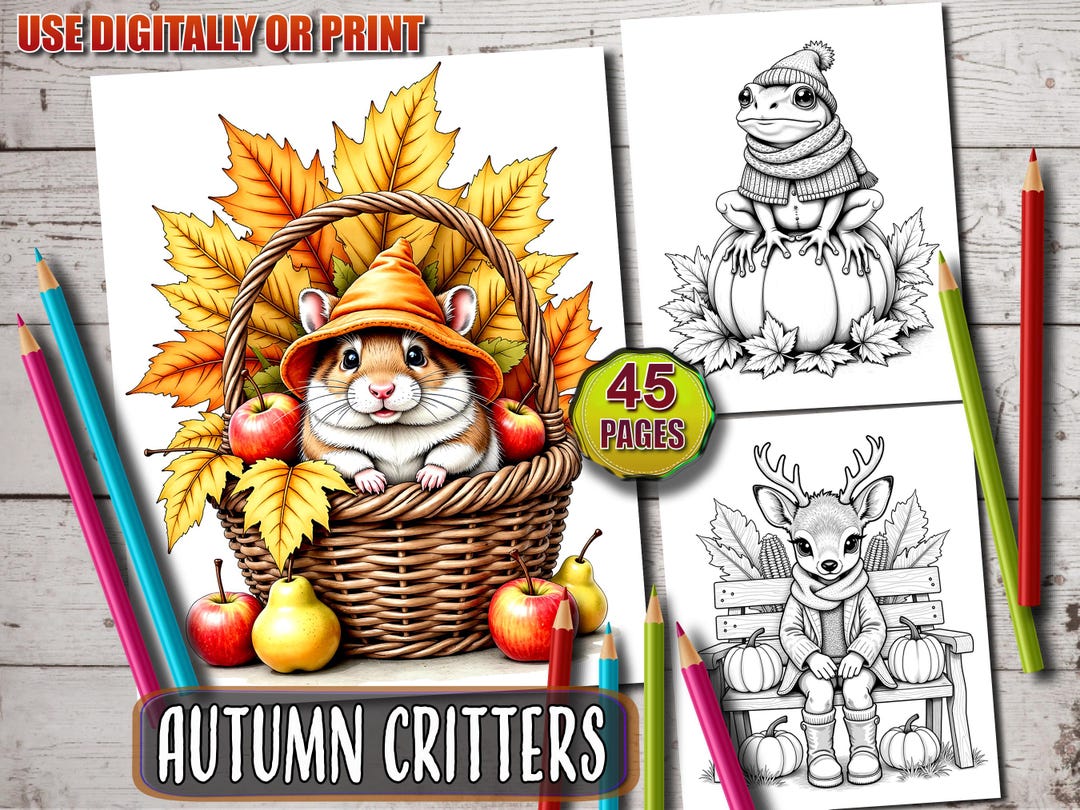 Autumn Animals Coloring Book: 45 Cozy Fall Critters (printable Pages ...