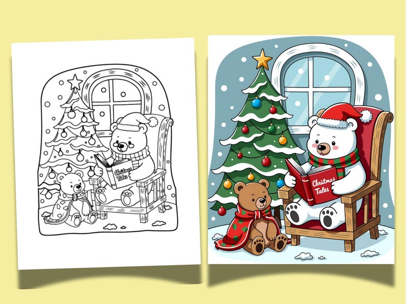 Polar Bear Christmas Coloring Page | Cute Polar Bear Holiday | Winter ...