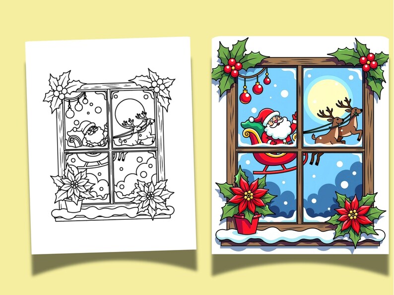 Christmas Window Coloring Pages | Easy Winter Scene Coloring | Simple ...