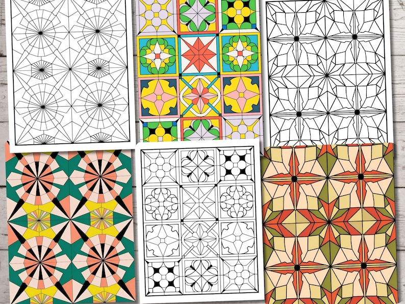 Geometric Tiles Coloring Book: 20 Abstract Pattern Pages (PDF Download ...